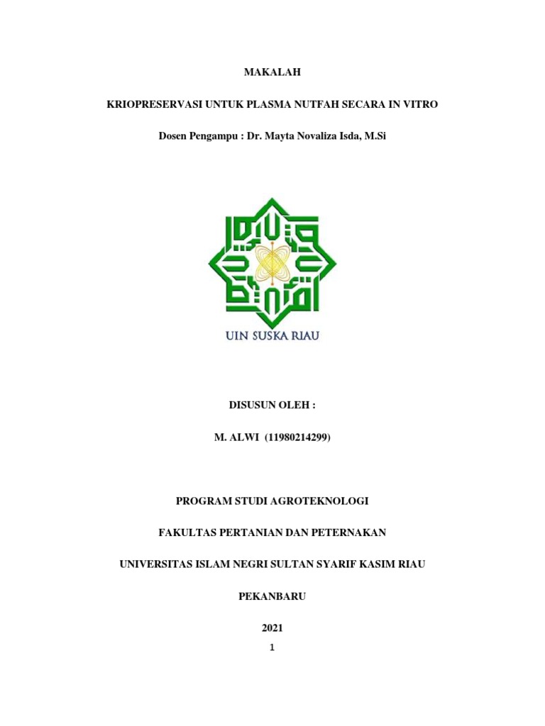 Makalah Kriopreservasi - M. Alwi (11980214299) | PDF
