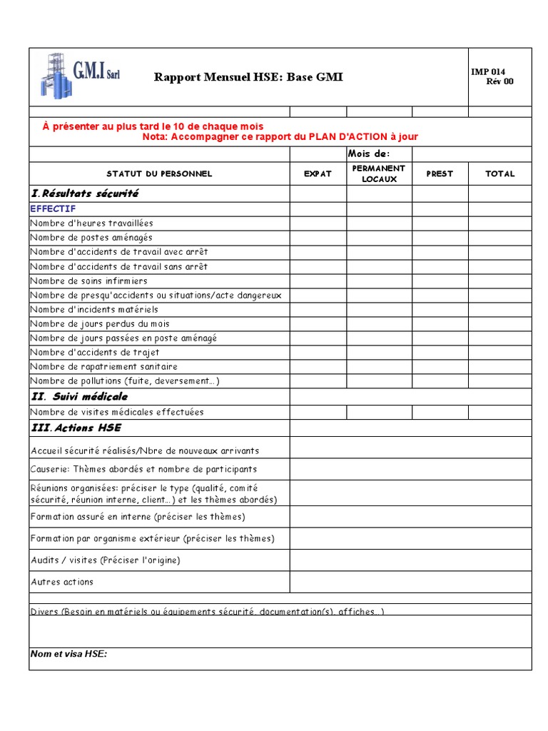 Rapport Mensuel HSE | PDF