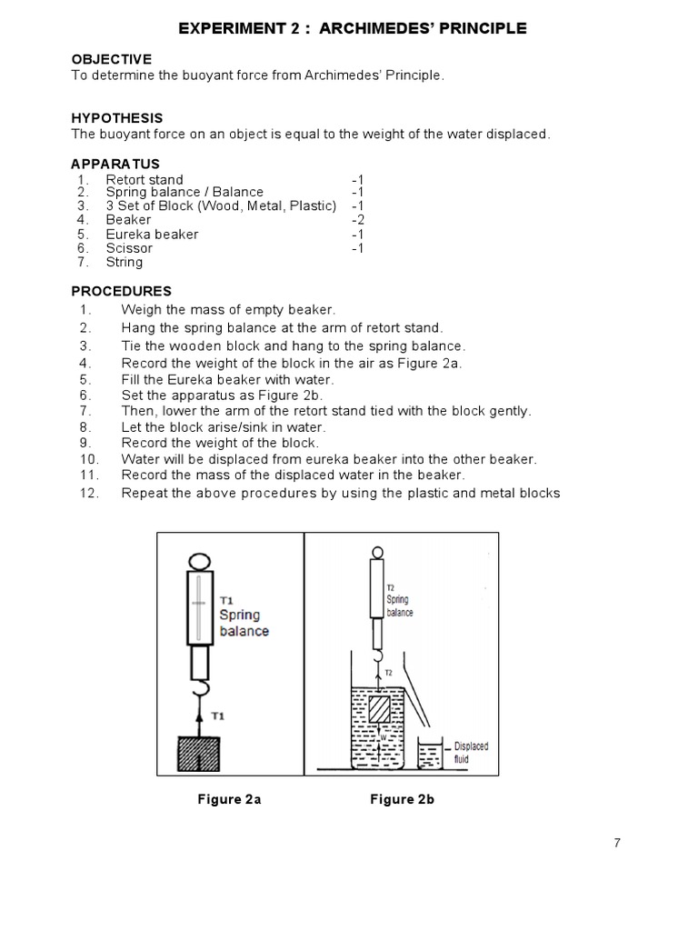 Experiment 2: Archimedes' Principle: Objective | PDF | Buoyancy | Mass