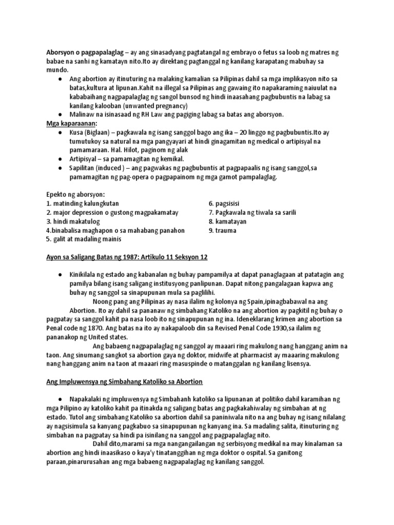 Aborsyon o Pagpapalaglag | PDF