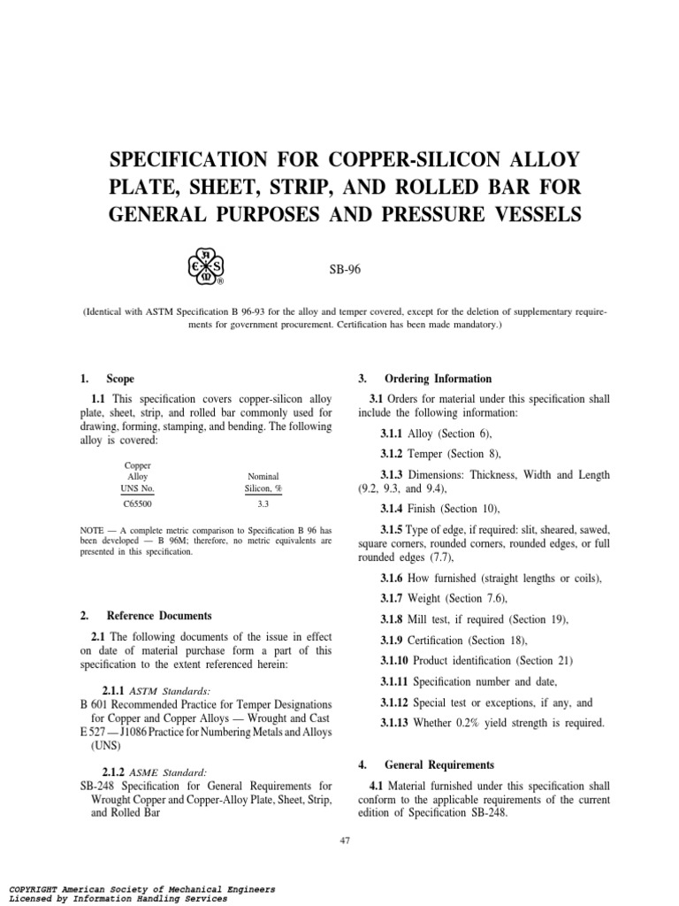 Specification For Copper-Silicon Alloy Plate, Sheet, Strip, and Rolled ...