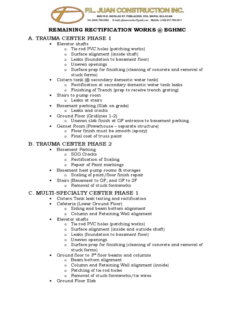 BGHMC List of Remaining Works | PDF