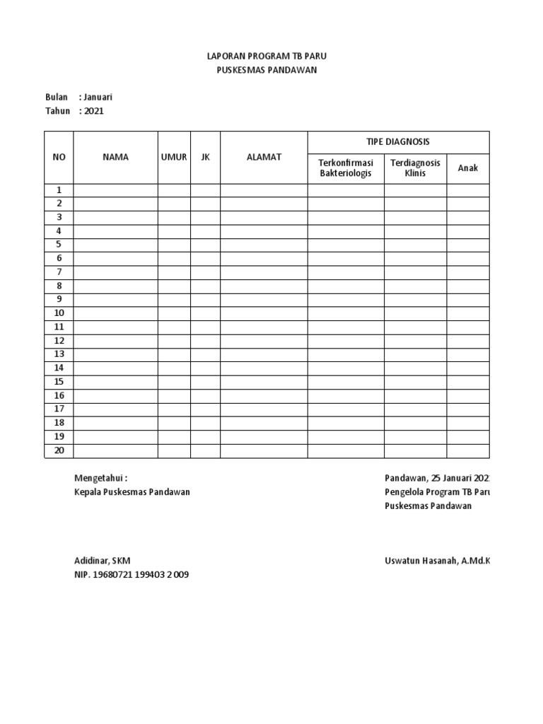 Laporan Bulanan TB Paru | PDF