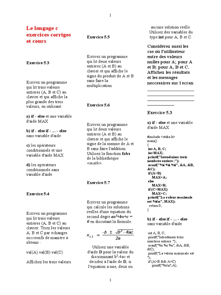 Exos Langage C | PDF | Tableau (structure de données) | Entier relatif