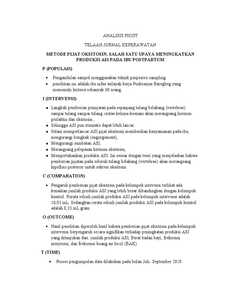 ANALISIS PICOT 2 Pijat Oksitosin Kelompok 8 | PDF