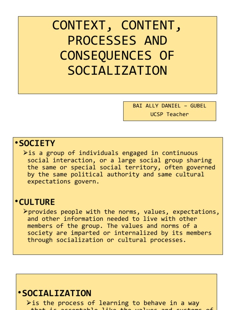 Context, Content, Processes and Consequences of Socialization | PDF ...