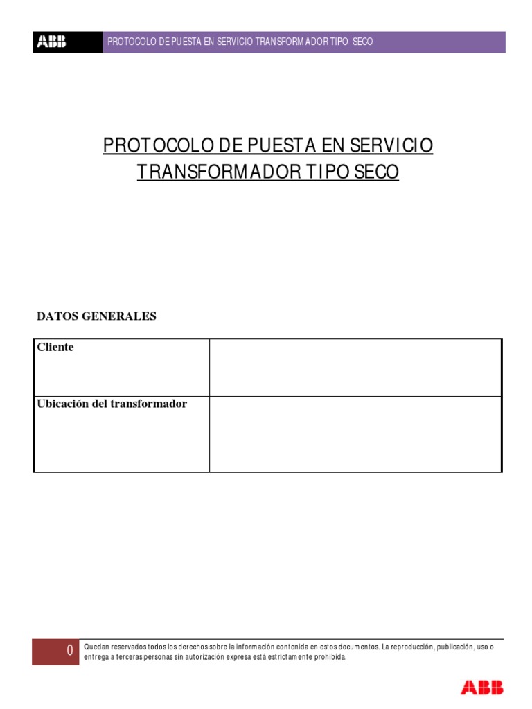 Protocolo Puesta en Servicio Trafo Seco - 1 | PDF | Transformador | Aislador (Electricidad)