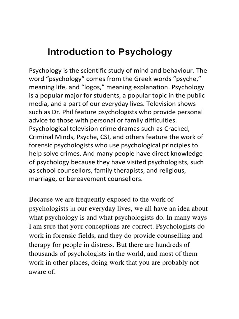 Introduction To Psychology | PDF | Psychology | Id