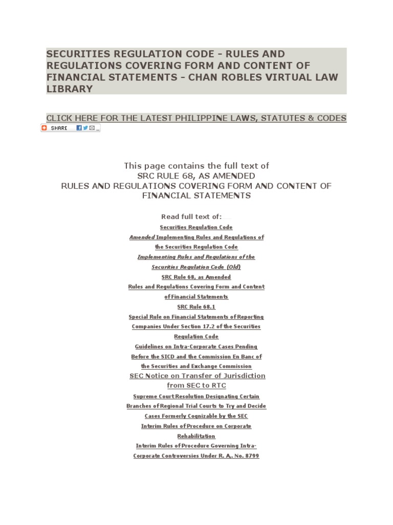 Securities Regulation Code | PDF | Auditor's Report | Audit