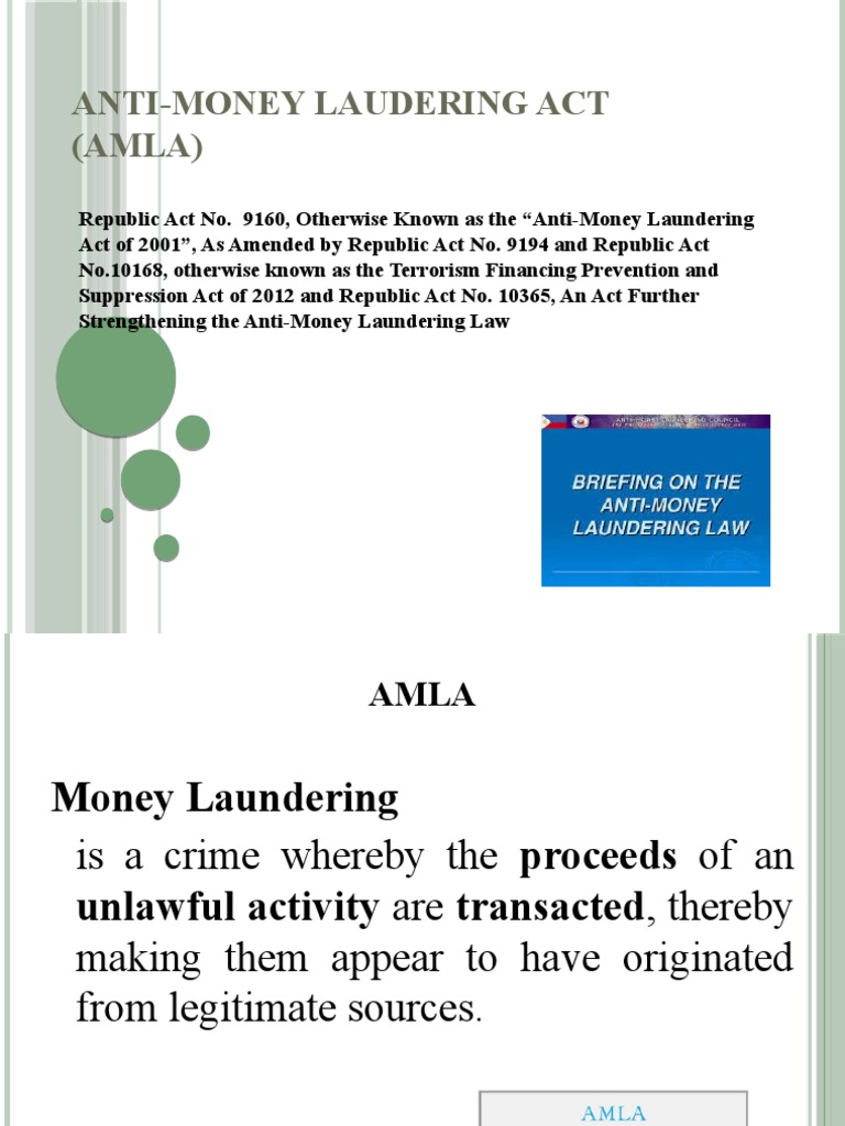 Anti-Money Laudering Act (AMLA) | PDF | Money Laundering | Money