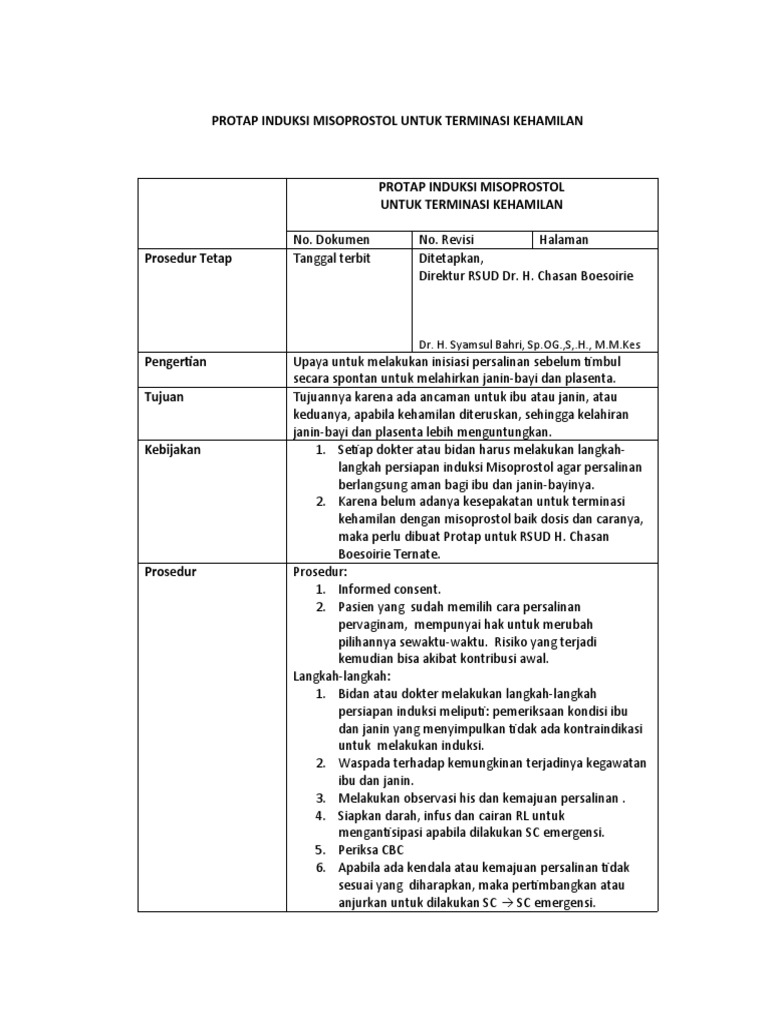 Protap Induksi Misoprostol Untuk Terminasi Kehamila1 | PDF | Sains ...