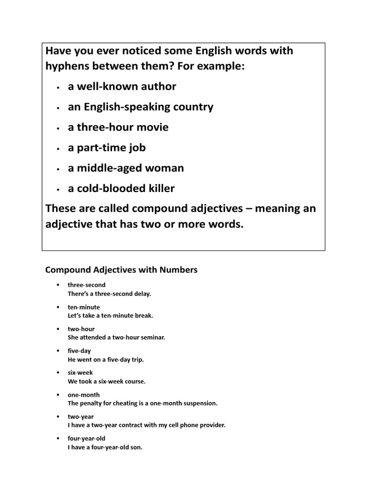 How to use hyphens in compound adjectives | PDF | Adjective | Linguistics