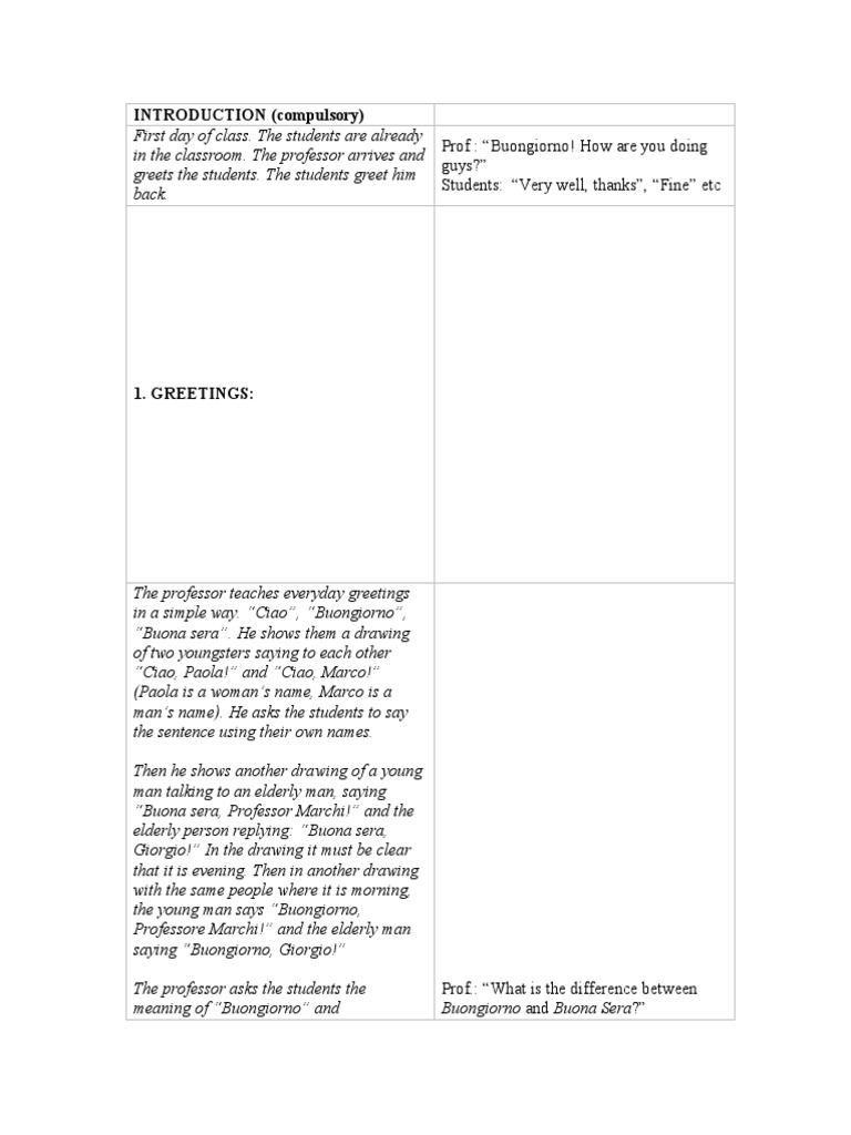 Italian Greetings and Introductions Lesson | PDF | Linguistics ...