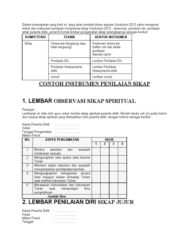 Contoh Instrumen Penilaian | PDF