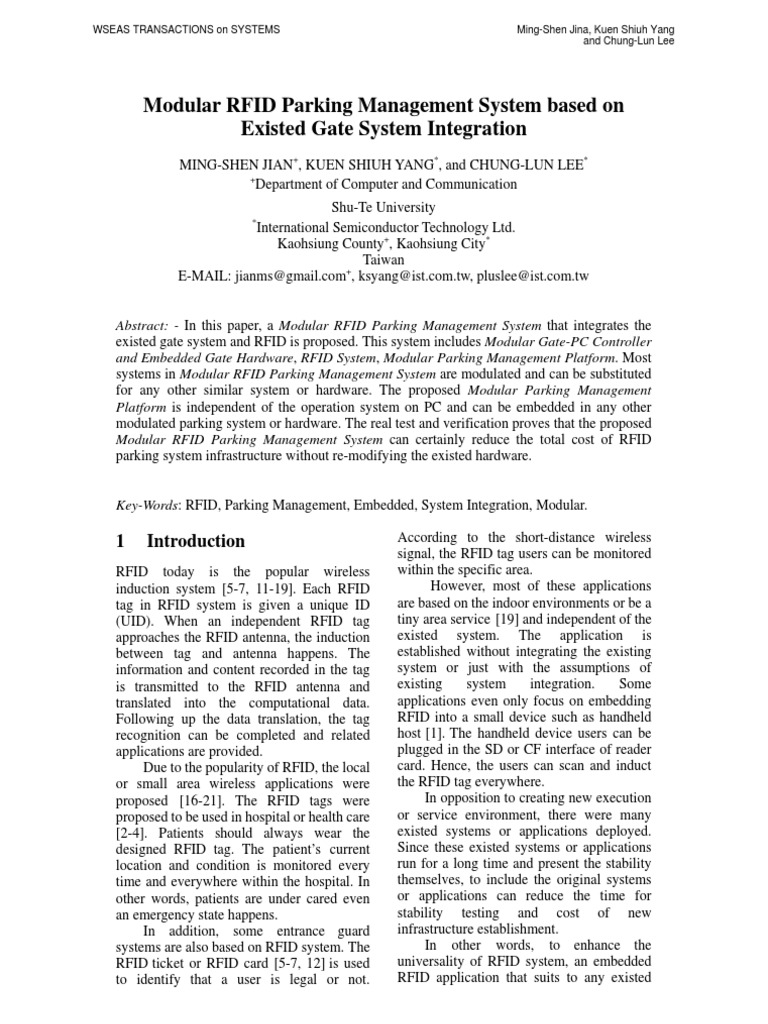 Modular RFID Parking Management System Based On Existed Gate System Integration | PDF | Radio ...