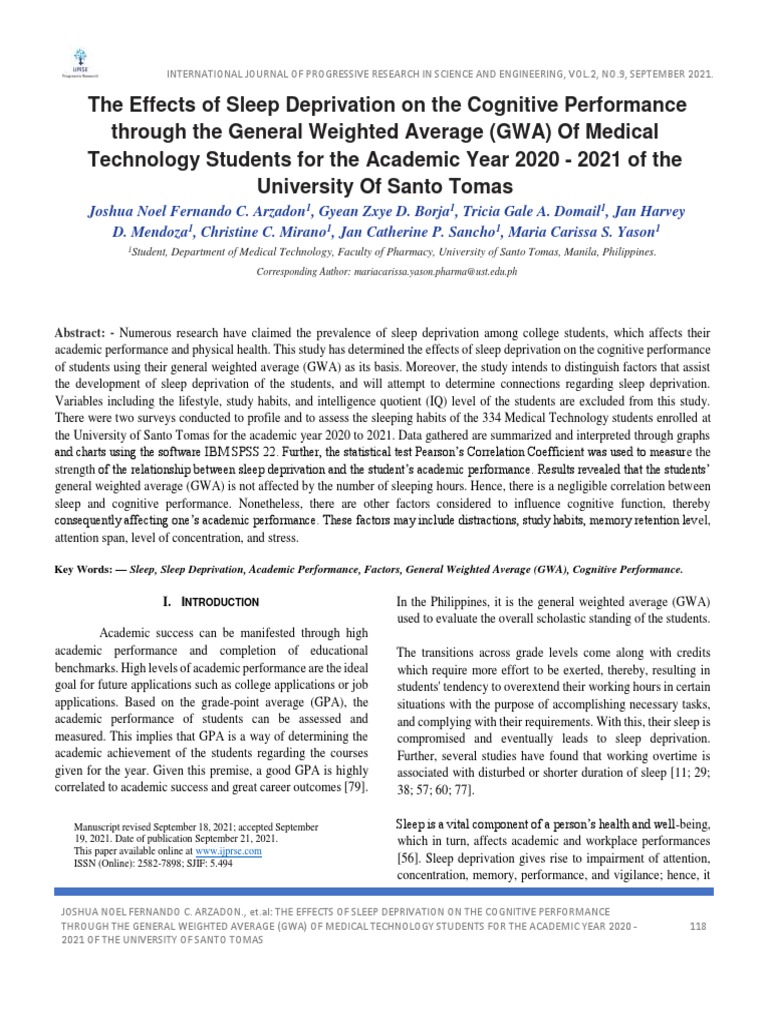 The Relationship Between Sleep Deprivation and Cognitive Performance ...