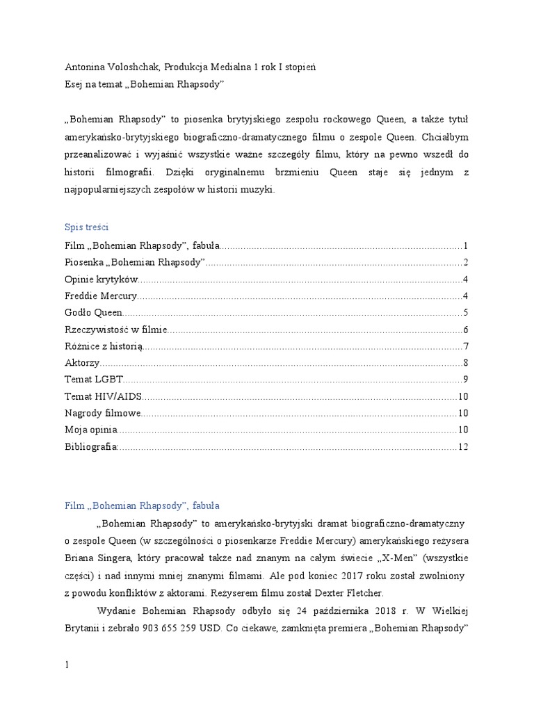 Analiza "Bohemian Rhapsody" | PDF