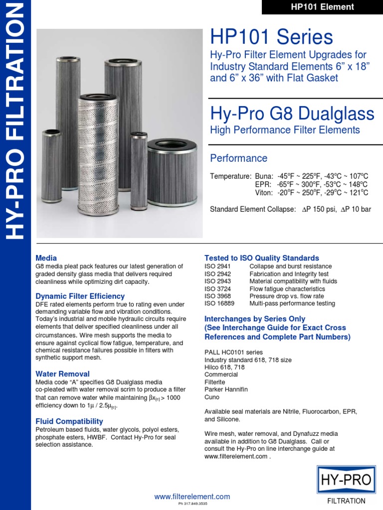 Hy Pro Hp101 Filter Element Overview Pdf Viscosity Filtration