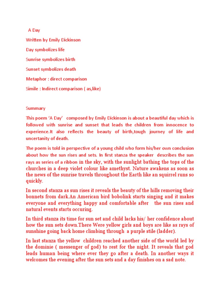 A Day Poem | PDF | Poetry | Emily Dickinson