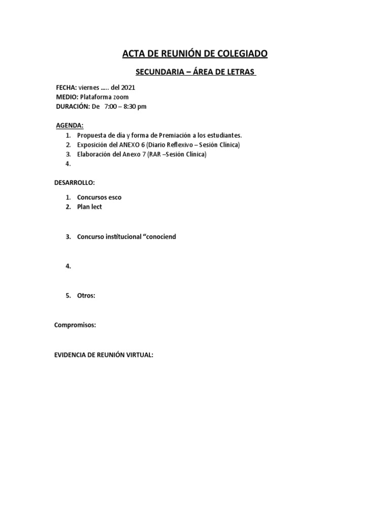 Modelo ACTA COLEGIADO LETRAS | PDF