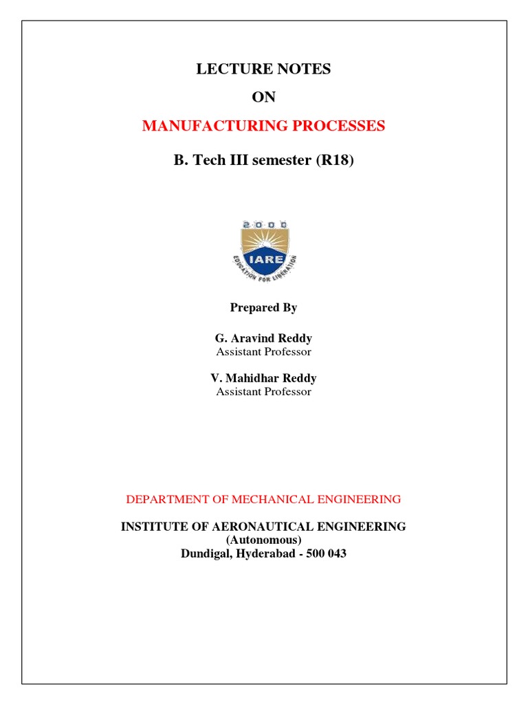 Iare - MP - Lecture Notes | PDF | Extrusion | Pipe (Fluid Conveyance) Iare - MP - Lecture Notes | PDF | Extrusion | Pipe (Fluid Conveyance)