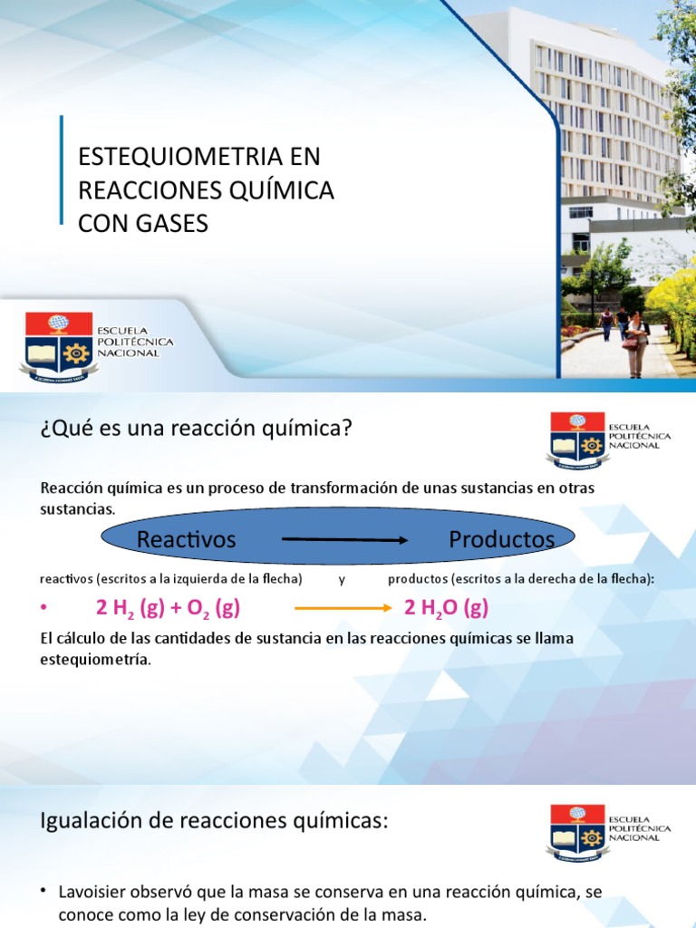 Diapositivas - Estequiometria Con Gases - 2020A | PDF | Estequiometría | Redox