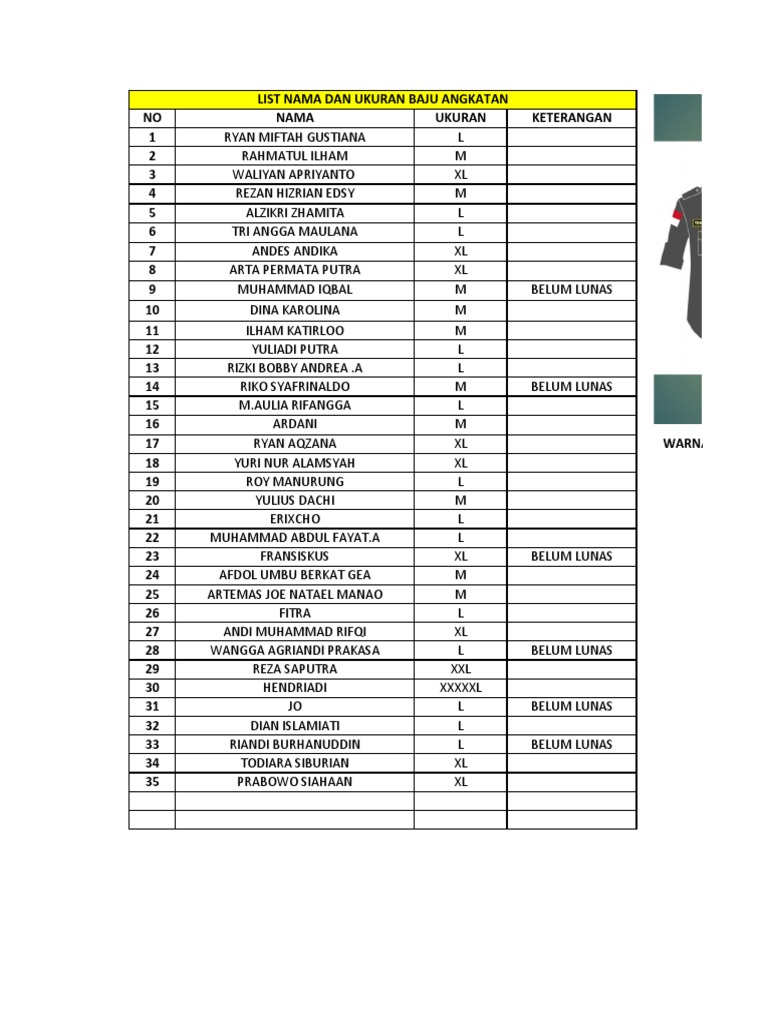 List Nama Dan Ukuran-Dikonversi | PDF