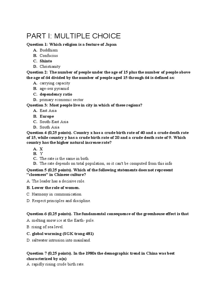 Part I: Multiple Choice | PDF | World Politics | China