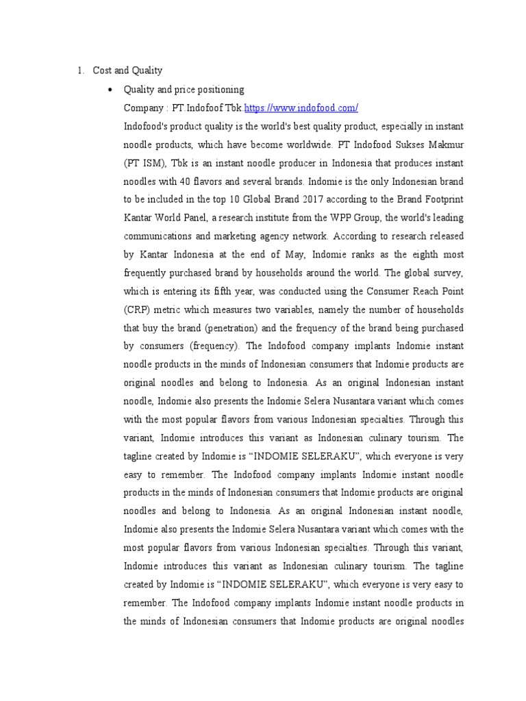Indofood's Indomie: Quality & Market Strategy | PDF | Tencent | Bmw