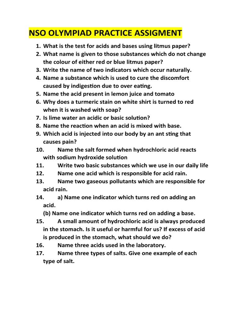 Nso Olympiad Practice Assigment | PDF | Science & Mathematics