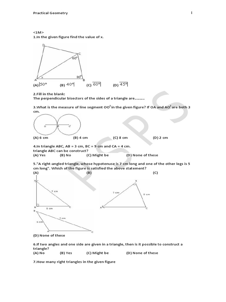 CBSE Class 7 Practical Geometry Worksheet | PDF | Triangle | Elementary ...