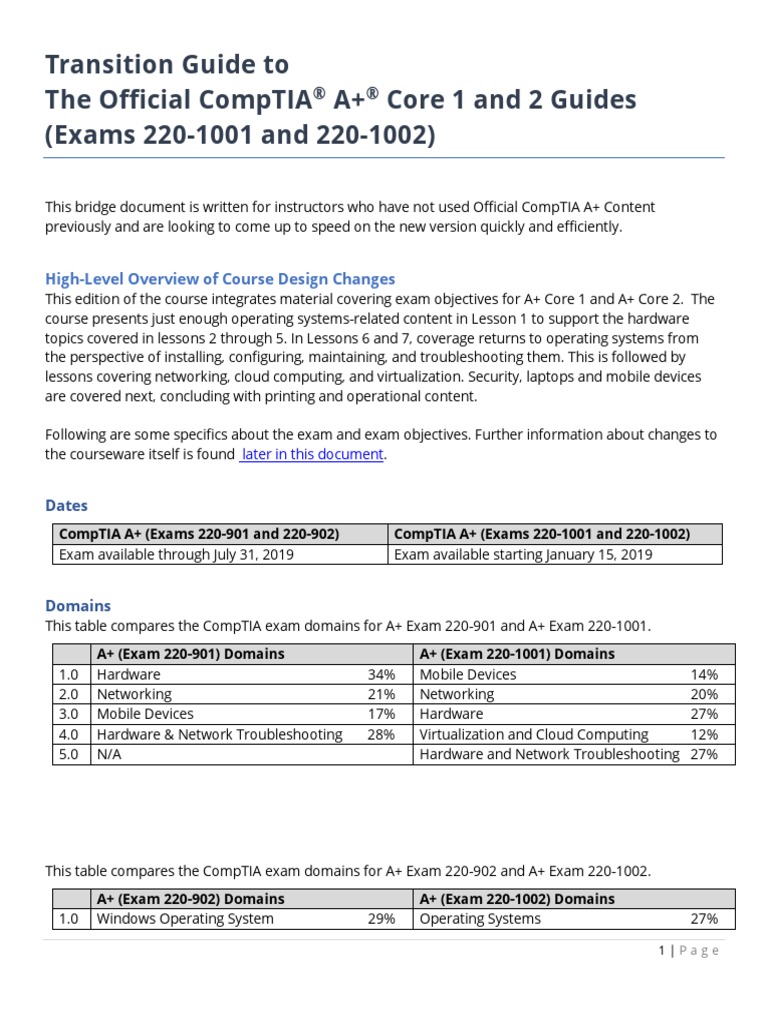 Transition Guide Official CompTIA A+ Core Series | PDF | Operating ...