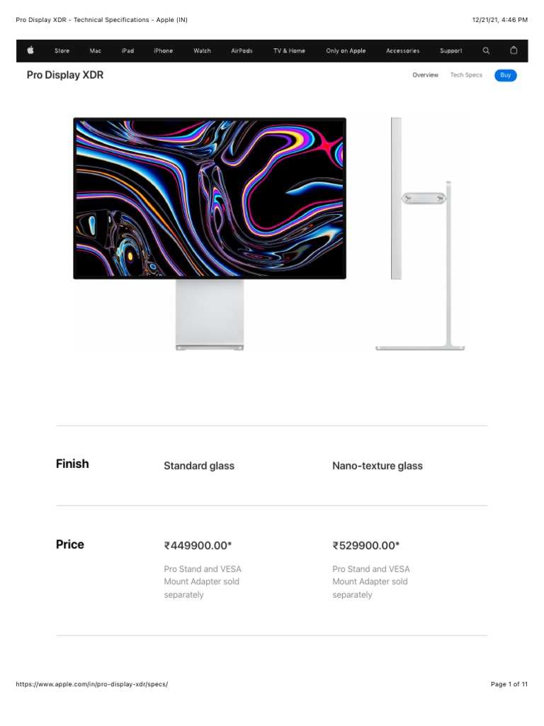 Pro Display XDR - Technical Specifications - Apple (IN) | PDF | Apple ...