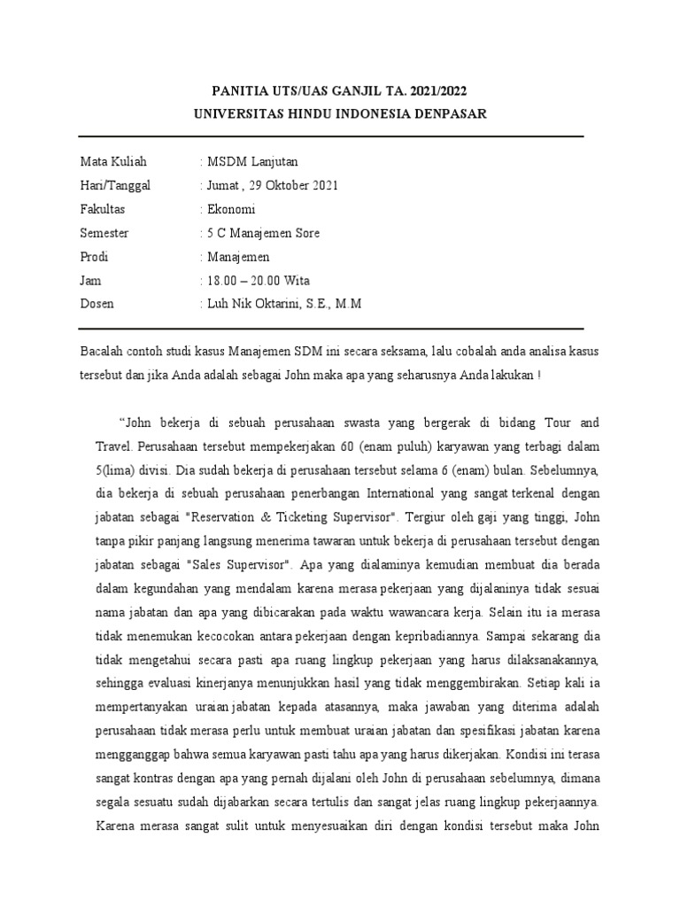 8 - SOAL UTS MSDM Lanjutan | PDF | Karier & Perkembangan