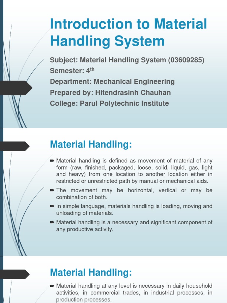 Introduction To Material Handling System | PDF | Materials | Business ...