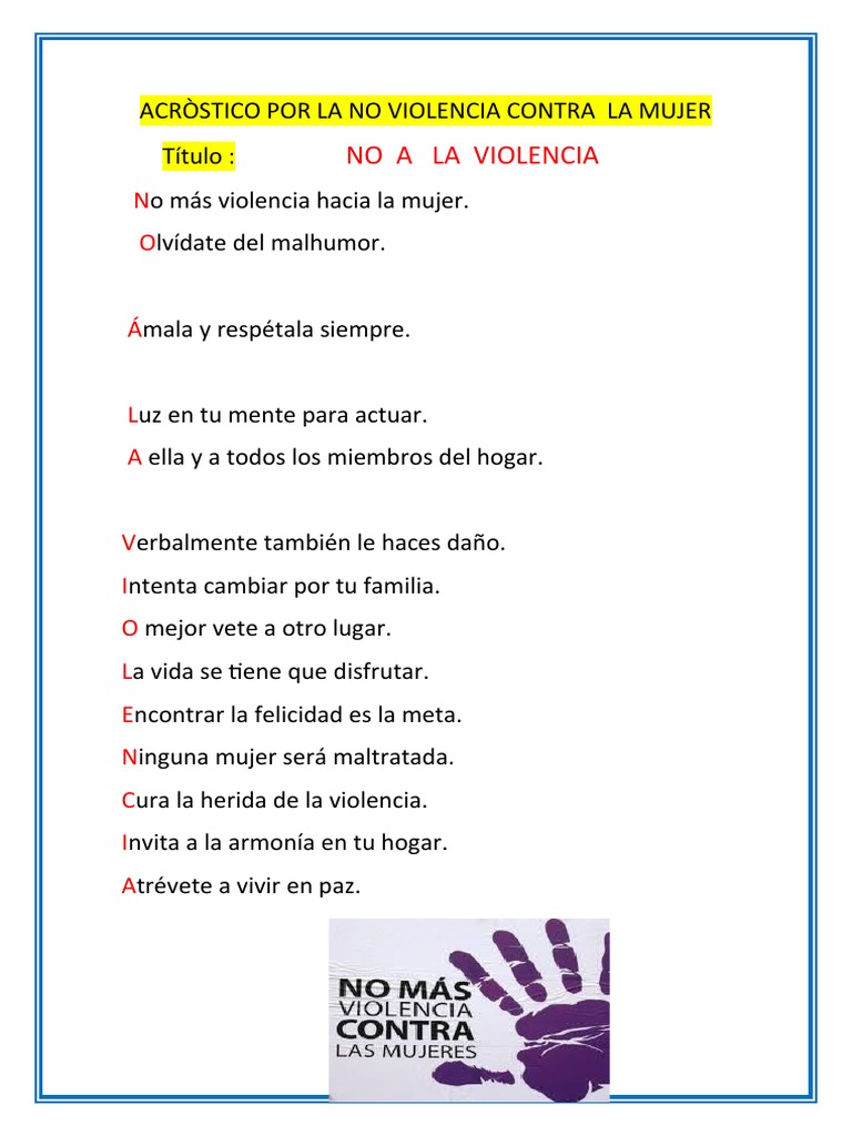 Acróstico: No a la Violencia Mujer | PDF