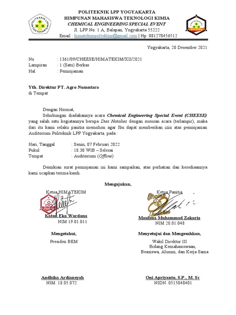 Surat Peminjaman Auditorium | PDF