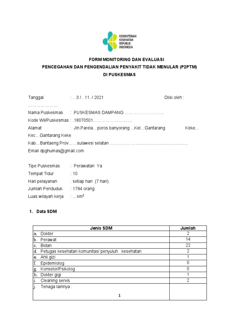 1.form Monitoring Dan Evaluasi - Puskesmas-1 | PDF