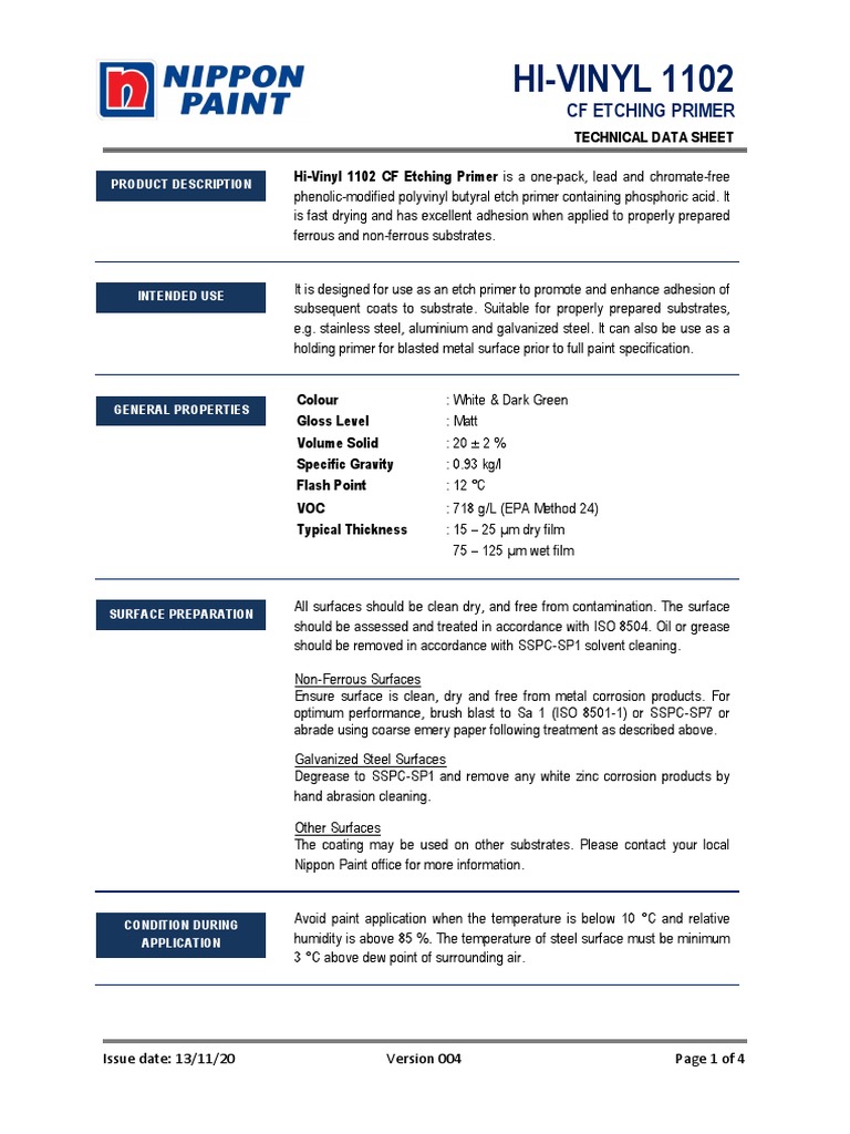 Hi-Vinyl 1102 CF Etching Primer (Ver 4.0) | PDF | Paint | Corrosion