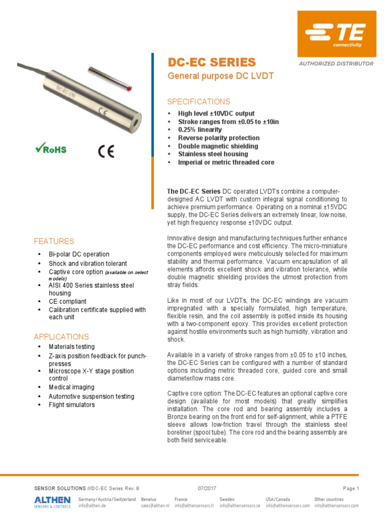 General Purpose DC LVDTs with Premium Performance: The DC-EC Series ...