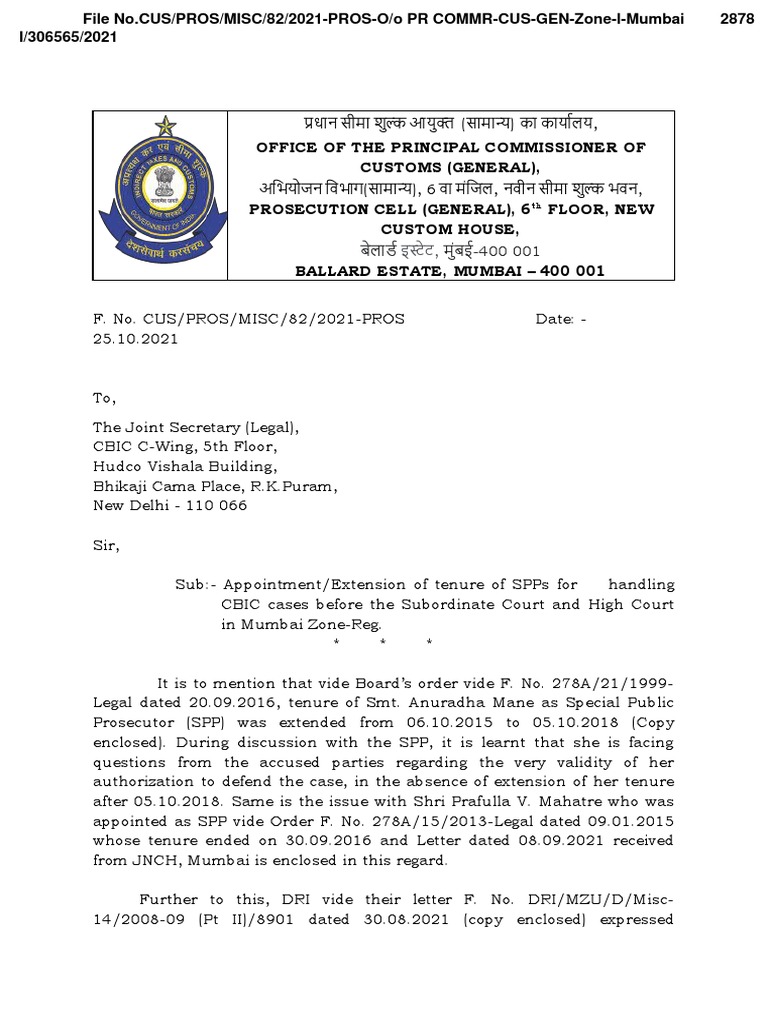 Office of The Principal Commissioner of Customs (General), Prosecution ...