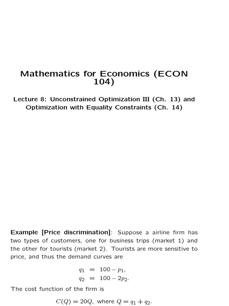Mathematics For Economics Econ 104 Pdf Mathematical Optimization Mathematical Analysis