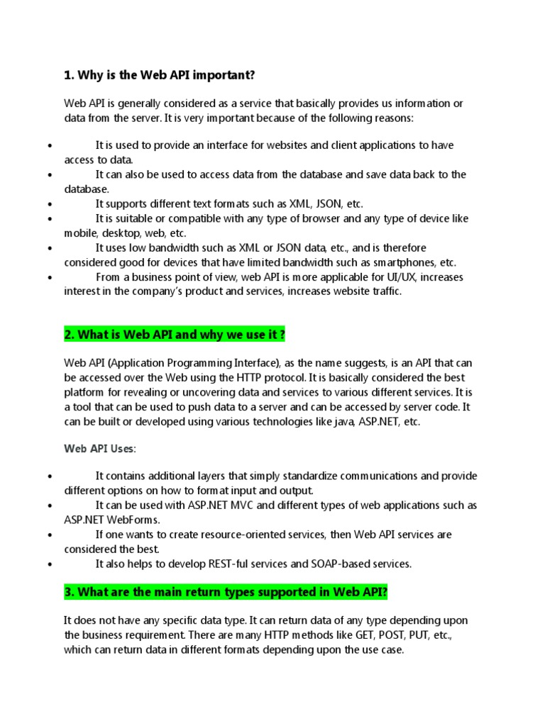 WEB API Interview Questions | PDF | Representational State Transfer | World Wide Web