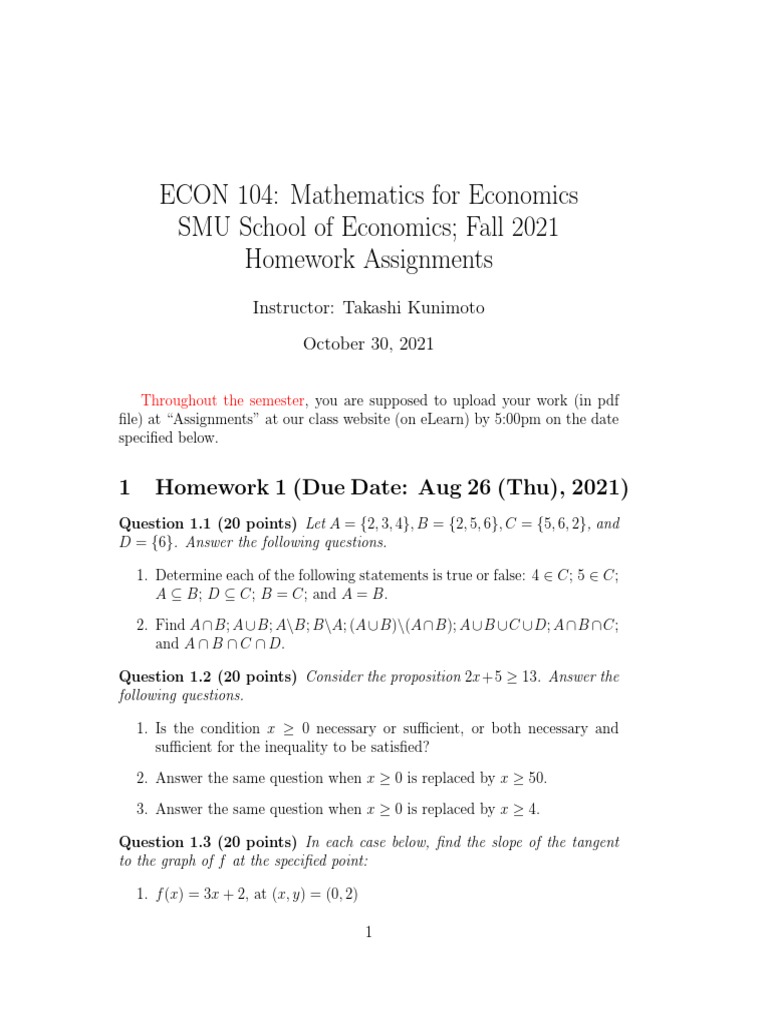ECON 104: Mathematics For Economics SMU School of Economics Fall 2021 ...