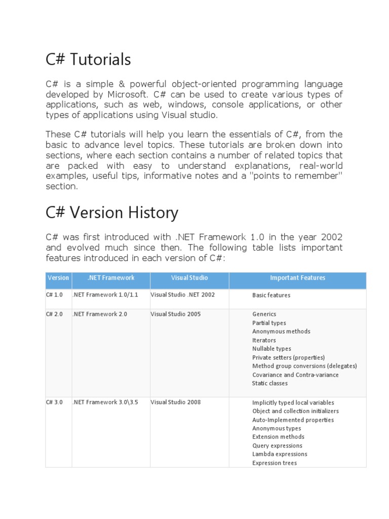 C Tutorial Pdf C Sharp Programming Language Class Computer 2231