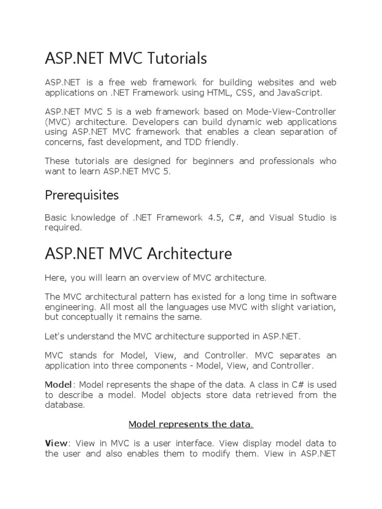 Mvc Tutorial Pdf Method Computer Programming Hypertext Transfer Protocol