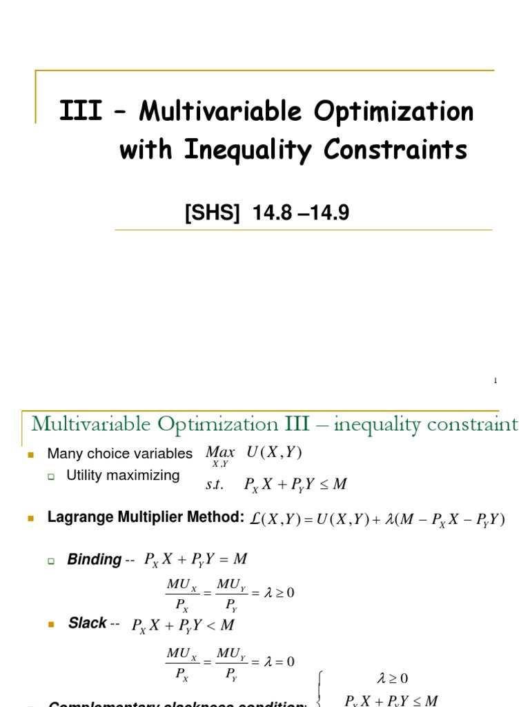 III - Multivariable Optimization With Inequality Constraints | PDF ...