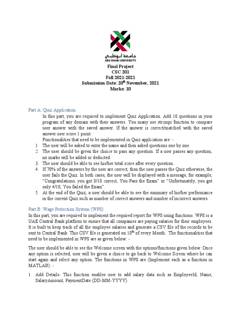 Final Project CSC 201 Fall 2021-2021 Submission Date: 20 November, 2021 ...