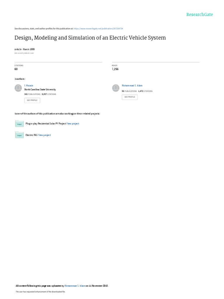 Design Modeling and Simulation of An Electric Vehicle | PDF | Electric ...