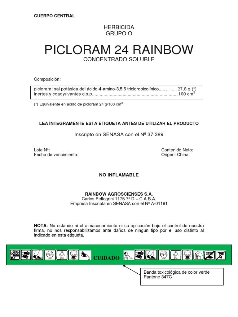 Ficha Técnica de Picloram 24 Rainbow | PDF | Agua